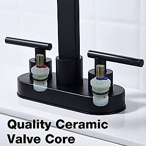 TRUSTMI Bathroom Faucet Matte Black 2 Handle Lavatory Basin Sink Faucet Swivel Waterfall 4 Inch Centerset Vanity Faucet with Overflow Pop Up Drain Assembly