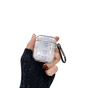 Fycyko Compatible with AirPods Case for Clear Glitter Heart Pattern for Women Girls Fashion Soft Flexible Durable Slim Shockproof AirPods Case for AirPods 2 &1-Heart-A