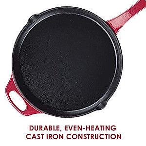 Rachael Ray Enameled Cast Iron Skillet/Fry Pan with Pour Spouts, 12 Inch, Red Shimmer