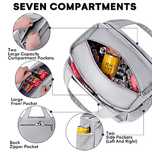 Artelaris Lunch Bag for Women, Insulated Lunch Box for Work, Large Leakproof Cooler Purse with Side Pockets & Removable Shoulder Strap Women's Lunch Tote Bag for Picnic Beach Cute Lunch Bags (Gray)