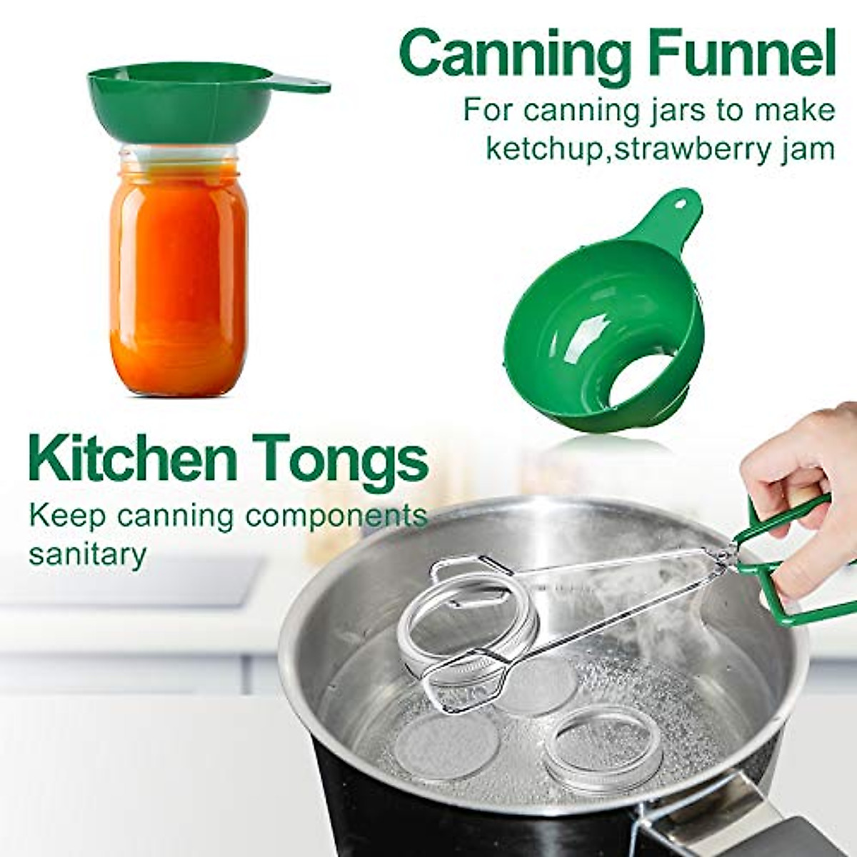 Canning Supplies Starter Kit, 11pcs Canning Kit Home Canning Tools Set for Canning Pot Manson Jars - Jar Lifter, Lid Lifter, Jar Wrench, Funnel, Can Tong, Jar Brush, 4 Set Canning Lids and Rings