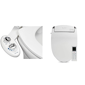 LUXE Bidet NEO 120 - Self-Cleaning Nozzle, Fresh Water Non-Electric Bidet Attachment & Alpha Bidet JX Elongated Bidet Toilet Seat, White, Endless Warm Water