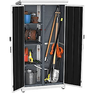 GDLF Outdoor Storage Cabinet Wood & Metal Garden Shed with Waterproof Roof and Sturdy Lockable Doors 66"