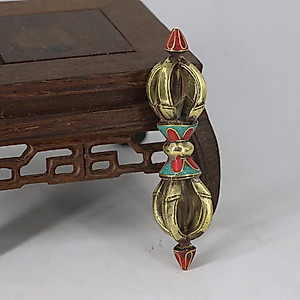 4.5" Tibetan Buddhist Dorje Vajra Pestle, 100% Handmade in Nepal Brass Five Shares Buddhism Amulet,Tantric Energy Device,for Prayer Meditation Yoga (red)