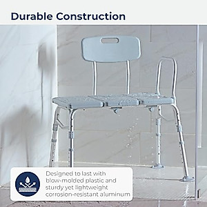 Drive Medical 12011KD-1 Tub Transfer Bench For Bathtub, Height Adjustable Shower Bench with Backrest, Shower Seat Shower Chair Bath Chair for Elderly, Seniors, Arm Support for Transfer, 400 Weight Cap