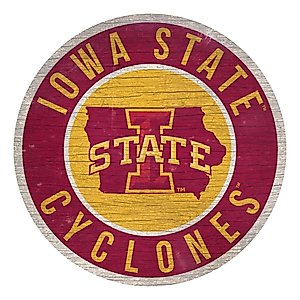 Iowa State Cyclones Sign Wood 12 Inch Round State Design