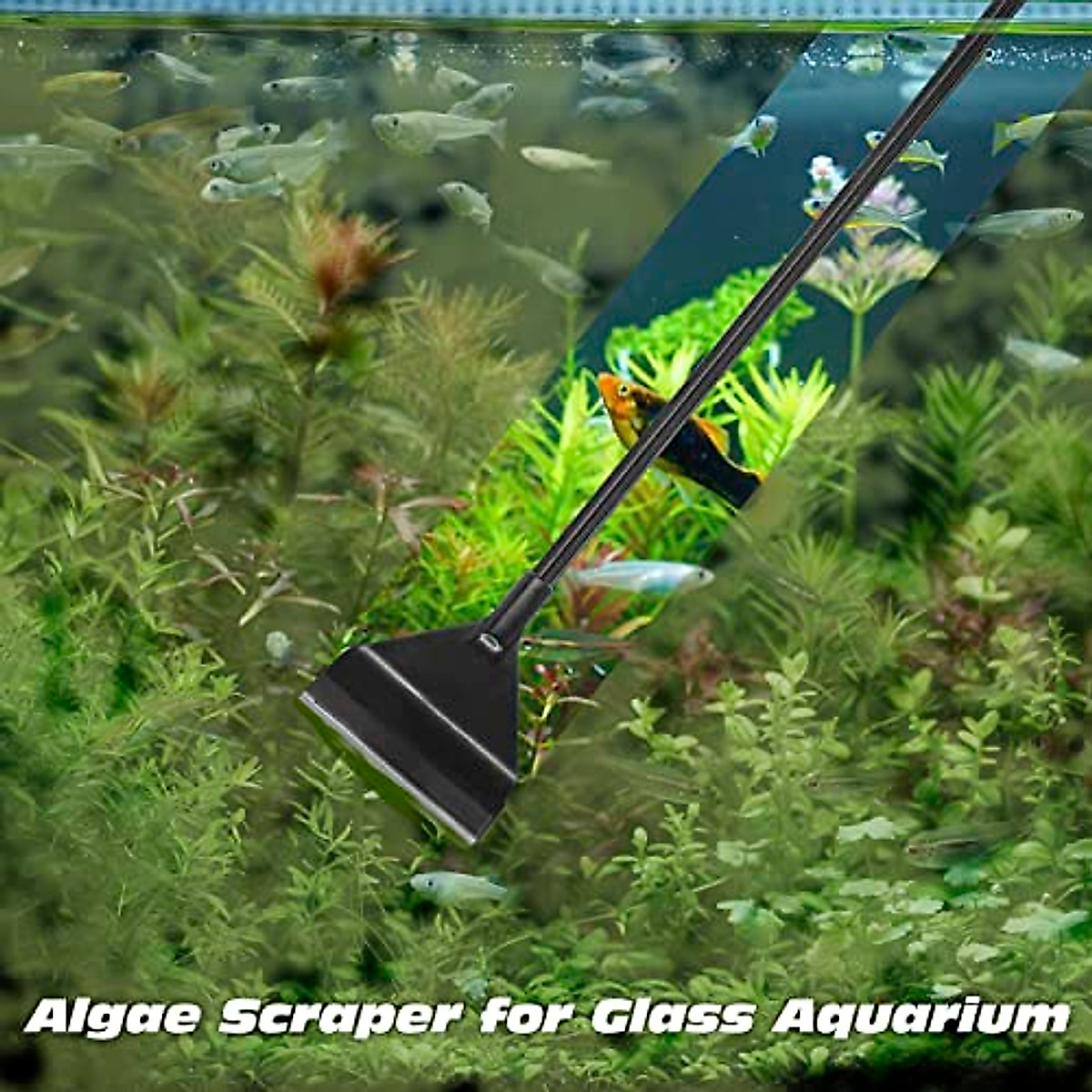 YOFOTHS Algae Scraper for Glass Aquariums Fish Tank Cleaner Tool with 10 Blades Aluminum Alloy Long Handle Tool-Less Installation 25.6inch/65cm
