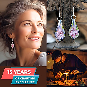 BESHEEK Handmade Murano Glass Inspired Unique Flowers Teardrop Multicolor Blue Green Confetti Pink Dangle Drop Earrings for Women Hypoallergenic Earrings Jewelry (Teardrop)