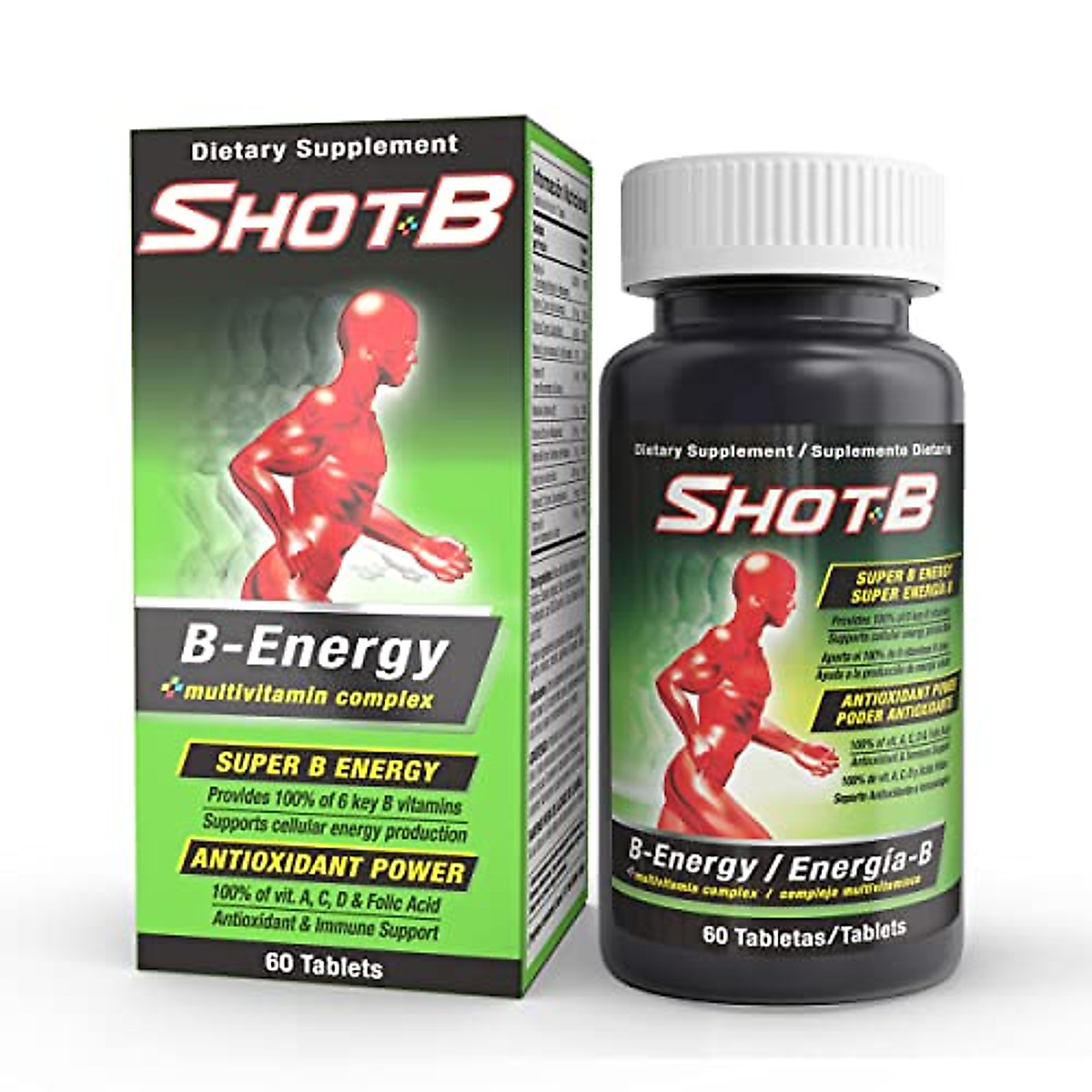 Shot B Energy Multivitamin Supplement, Tablet, 60 Count, Green