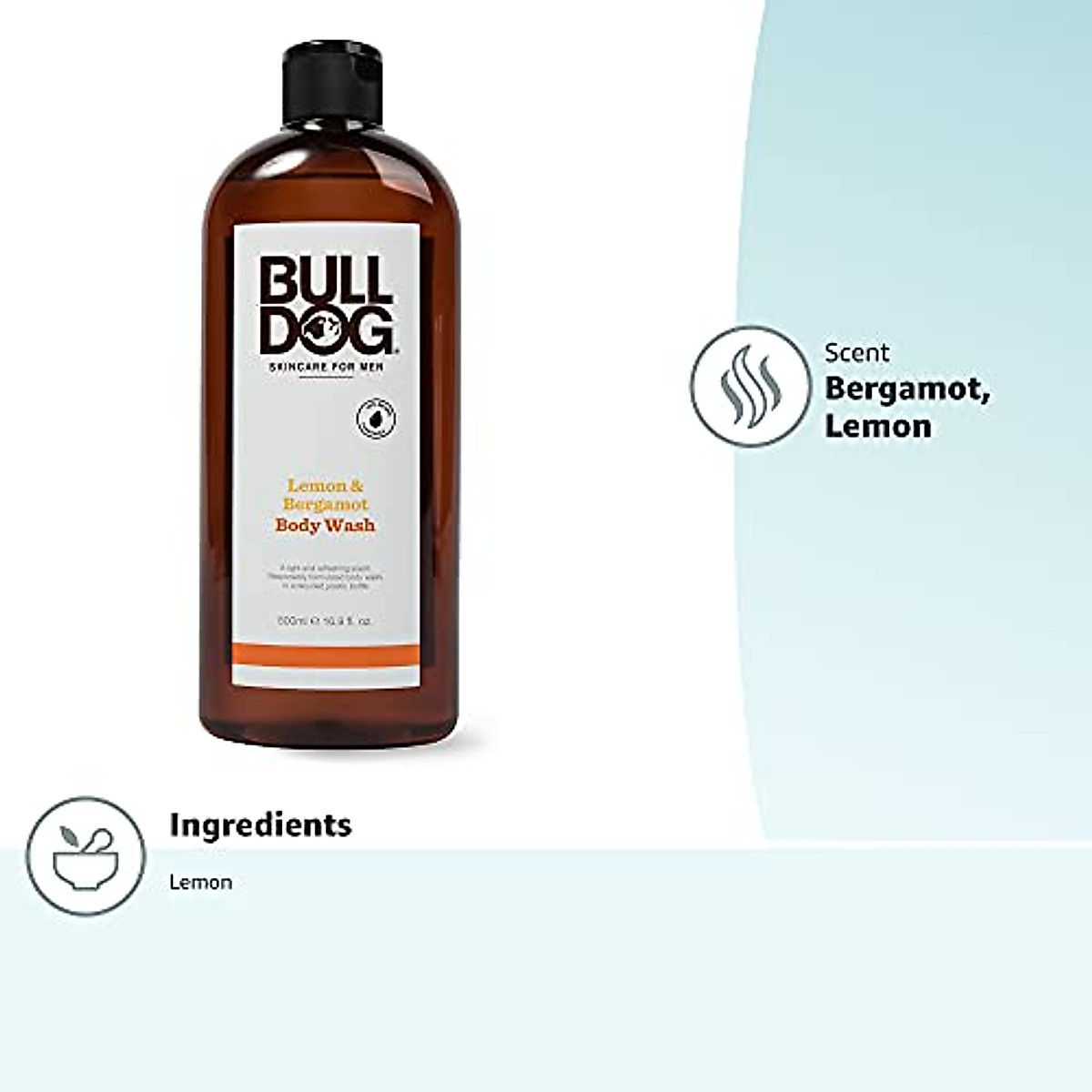 BULLDOG Mens Skincare and Grooming Body Wash, Lemon and Bergamot, Lemon, 16.9 Fluid Ounce