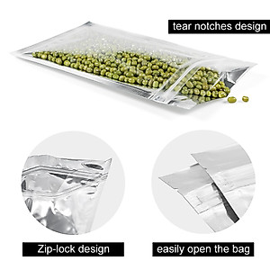 GooGou Resealable Zip Mylar Bag Food Storage Aluminum Foil Bags Smell Proof Pouches 100pcs (3.54x6.3 in)
