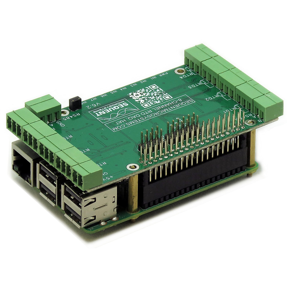 RTD Data Acquisition 8-Layer Stackable HAT for Raspberry Pi