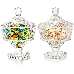 Frcctre 2 Pack Glass Candy Dish with Lid, 15 Oz Clear Covered Candy Bowl Crystal Candy Jar Cookie Jar Decorative Apothecary Jar for Party, Candy Buffet, Wedding, Christmas, Home