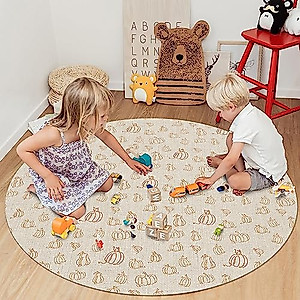 Minimalist Geometry Pumpkins Round Area Rug 3ft,Washable Outdoor Indoor Carpet Runner Rug for Bedroom,Kitchen,Living Room,Office,Area+Rug Small Bath Door Desk Floor Mat Thanksgiving Fall Autumn Beige