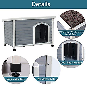Petsfit Outdoor Dog House for Small Dog Weatherproof Outdoor Dog Kennel with Adjustable Foot Mat and Door Flap, Light Grey, Small/33.7 X 22.6 X 23.1