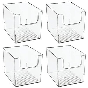 mDesign Modern Plastic Open Front Dip Storage Organizer Bin Basket for Closet Organization - Shelf, Cubby, Cabinet, and Cupboard Organizing Decor - Ligne Collection - 4 Pack - Clear