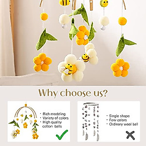 Baby Crib Mobile for Boys Girls/Bees Nursery Mobile/Nursery Cot Mobile/Gender Neutral Felt Ball Mobile/Ceiling Mobile