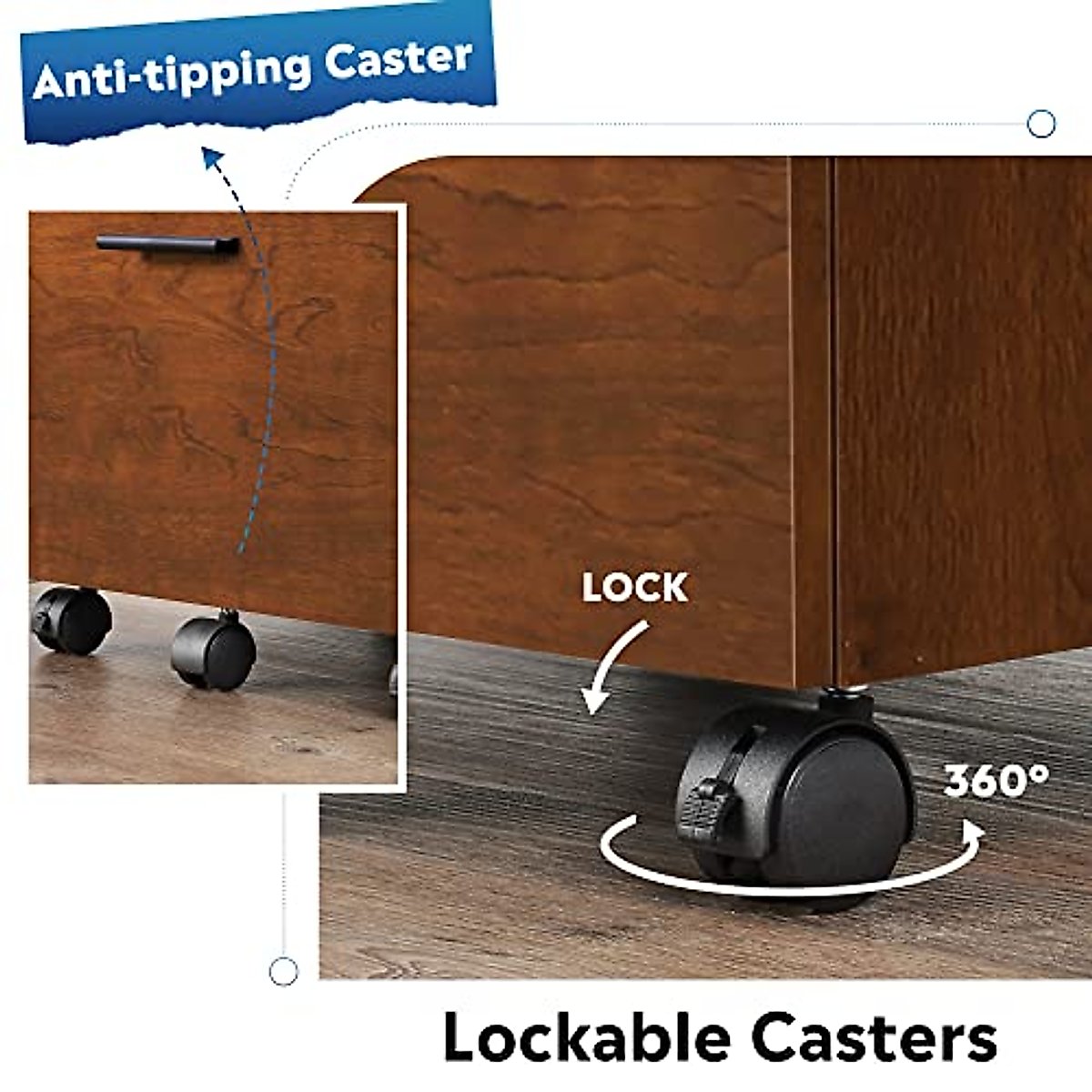 DEVAISE 3 Drawer File Cabinet for Home Office, Wood Under Desk Filing Cabinet, Rolling Printer Stand with Wheels, Walnut