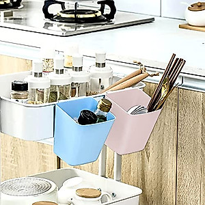 SMGSP 5 Pack Cart Hanging Cup Holder, Rolling Cart Accessories Utility cart Accessories Hanging Bins, Pencil Holder Hanging Trolley Basket, Planter Hanging Buckets for Home Kitchen (White)