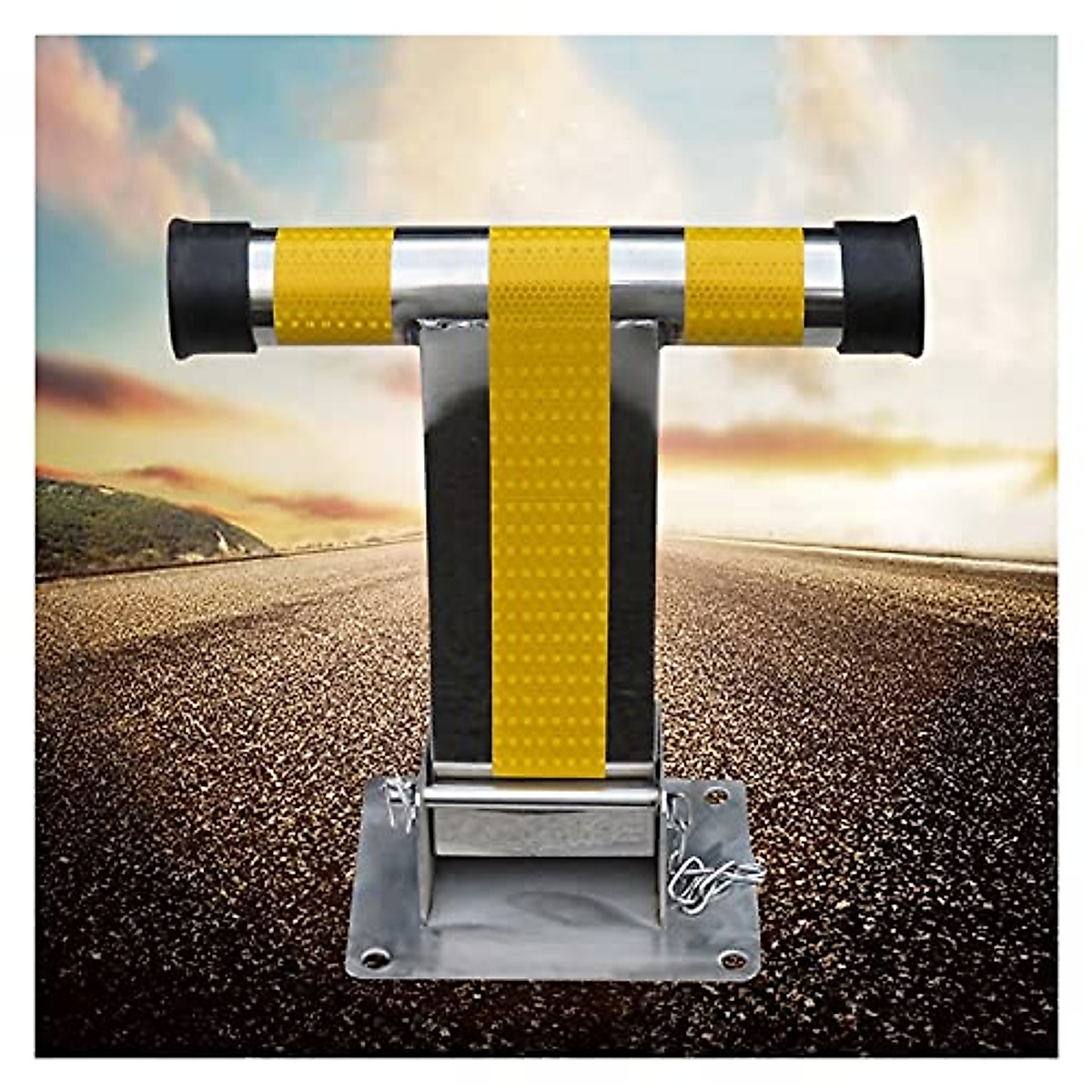 Tools Parking Barrier Lock T Shape Stainless Steel Parking Barrier Folding Parking Space Lock Heavy Duty Security Post with Padlock & Bolt(370x370mm|Yellow)