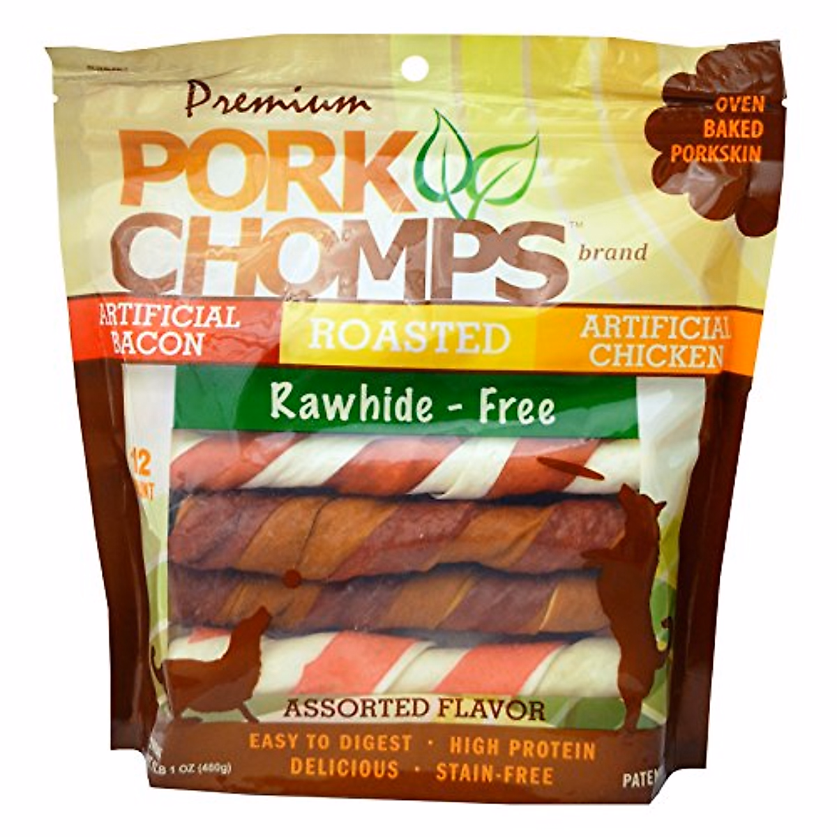Pork Chomps Baked Pork Skin Dog Chews, 6-inch Twists, Assorted Flavors, 12 Count