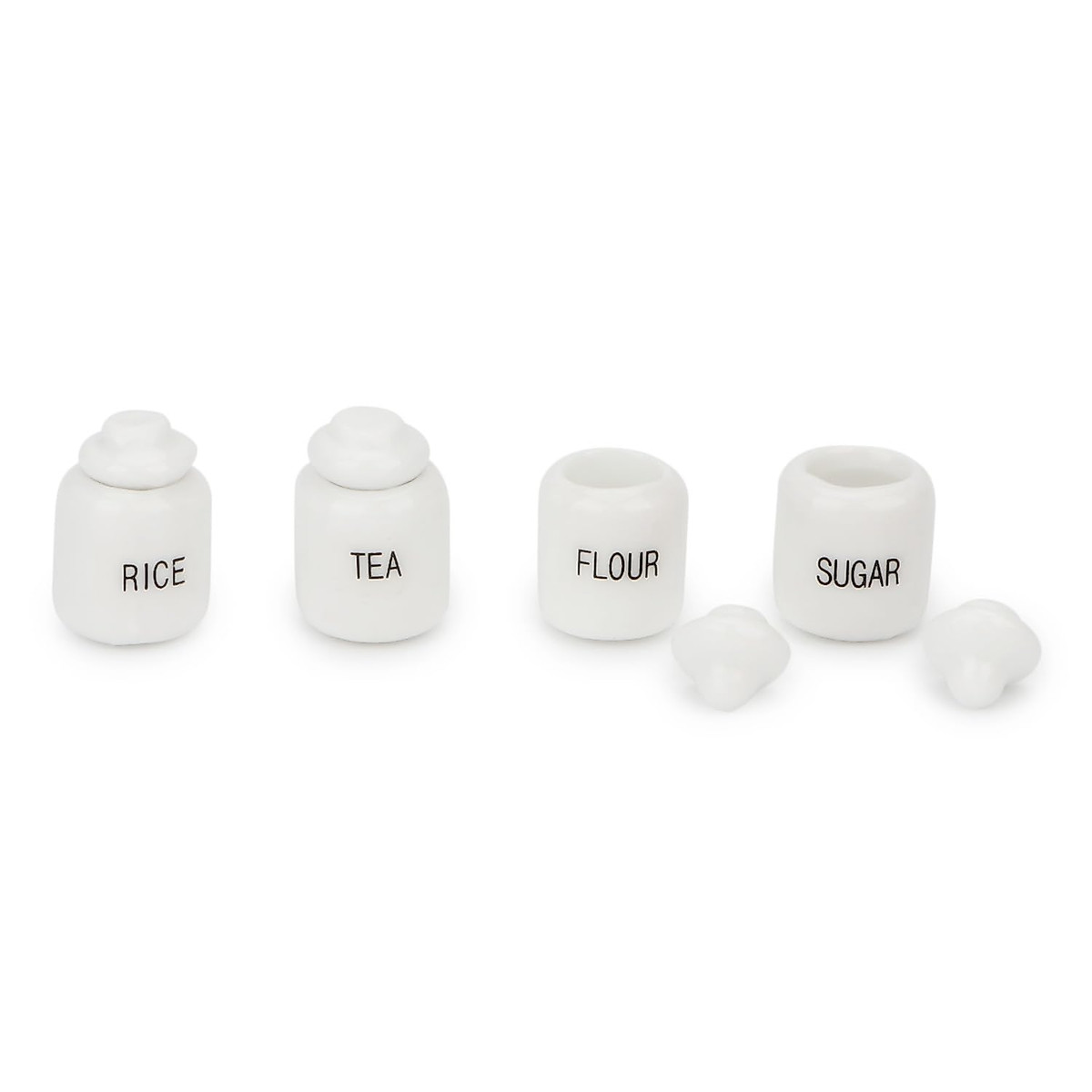 1:12 Scale Kitchen Food Accessories Miniature Sugar Shaker Candy Food Model Pretend Play 4 Jars Set Dollhouse Ornament Mini Scene Accessories Restaurant Candy Simulation (Porcelain)