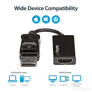 StarTech.com DisplayPort to HDMI Adapter - 4K 60Hz Active DP 1.4 to HDMI 2.0 Video Converter - DP to HDMI Monitor/TV/Display Cable Adapter Dongle - Latching DP Connector (DP2HD4K60S), Black