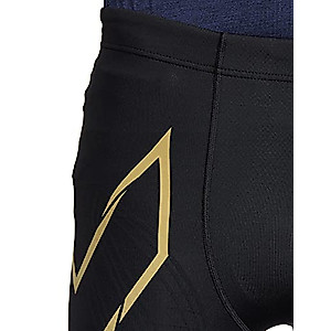 2XU Men's Light Speed Compression Tights - Lightweight & Flexible Support for Improved Running Performance - Black/Gold Reflective - Size Medium