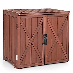 Safstar 30" Wooden Outdoor Storage Shed, Garden Storage Organizer Box W/ Spacious Inner Space & Countertop, Tool Storage Cabinet for Backyard, Garden, Porch, Easy Assembly, 30" x 22" x 28.5" (Brown)