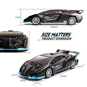 KULARIWORLD Remote Control Car for Boys Fast 1/18 Scale Rechargeable RC Vehicle Cars Toys Xmas Gifts for Kids High Speed with Headlights (Black Blue)