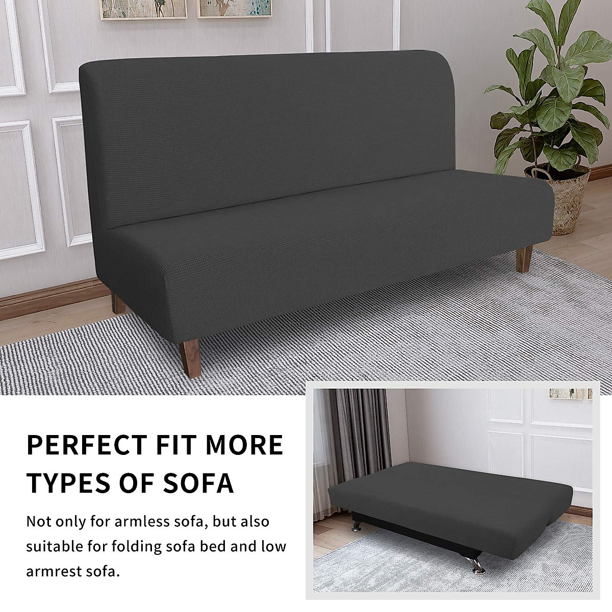 Easy-Going 100% Waterproof Futon Cover, Dual Waterproof Couch Cover for Futon, Stretch Jacquard Sofa Cover, Leakproof Furniture Protector for Kids, Pets, Dog and Cat (Futon, Dark Gray)