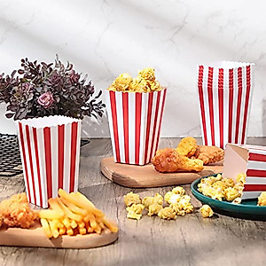 Potchen Pcs Popcorn Boxes Paper Popcorn Bags Bulk 4.57 Inch Tall,Cardboard Popcorn Cups Container Buckets for Movie Theater Carnival Birthday Party Supplies Candy Snacks Chips Holders (Stripes Style)