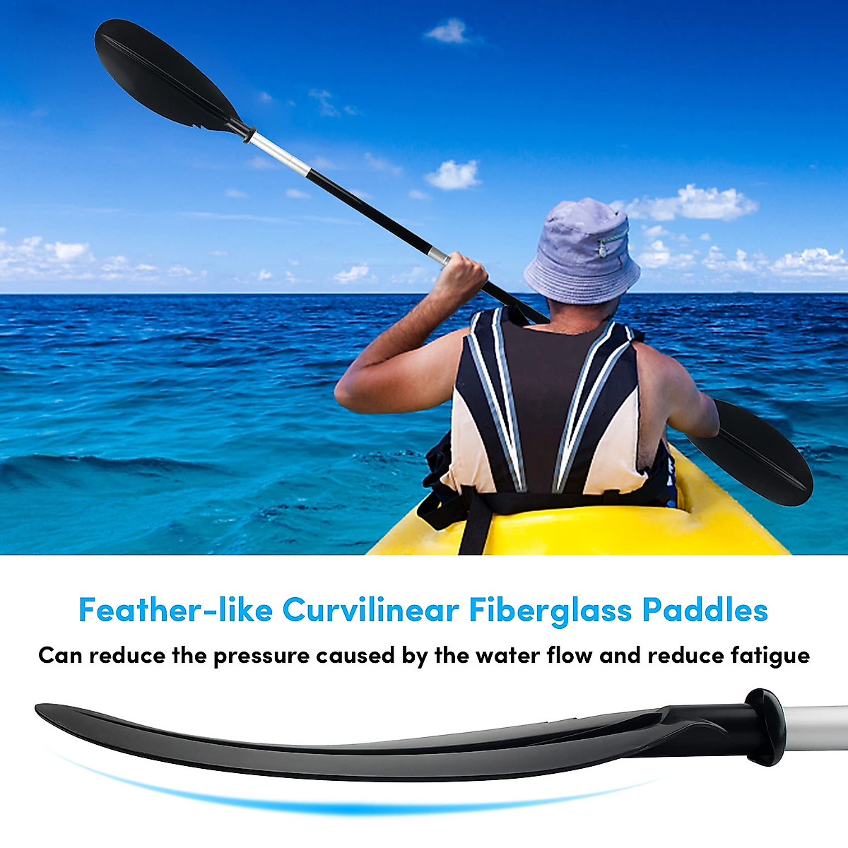 Kayak Paddles Adjustable 88in 4 Piece Kayak Oars Boat Paddles for Adults with Paddle Leash, Canoe Paddles for Kayaking Rafting Jet Ski Canoe Outdoor Kayak Water Sports and Safety Boat Accessories