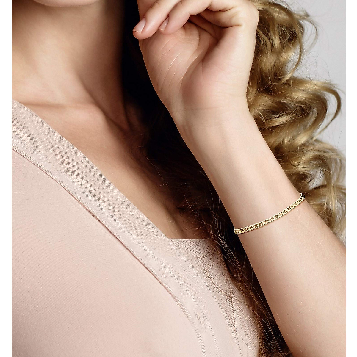 Miabella 18K Gold Over Sterling Silver Italian 3mm, 4mm Solid Diamond-Cut Mariner Link Chain Bracelet for Men Women, Made in Italy (4mm - Length 8 Inches)