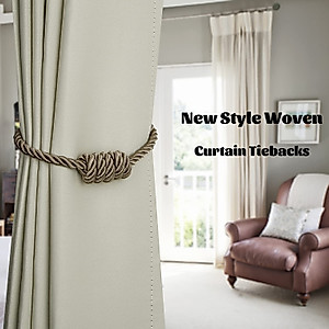 BEL AVENIR Magnetic Curtain Tiebacks, Decorative Drapery Holdbacks Modern Woven Tie-Backs with Exquisite Knot (Flaxen, 2 Pack)