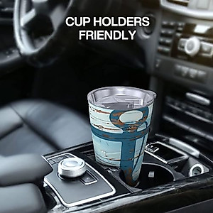 AYCZN Wooden Anchor 20 OZ Tumbler Stainless Steel Travel Coffee Mug, Vintage Nautical Insulated Water Bottle with Lid and Straws Leakproof Thermal Cup