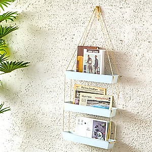 LaLaGreen Hanging Wall Planter - 16 Inch Three Tier Plant Hanger for Succulent Indoor Herb Planter Modern White Boho Metal Wall Plant Holder Decor, Vertical Garden Hanging Planter Shelf Large Outdoor