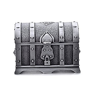 AVESON Rectangle Vintage Metal Treasure Chest Trinket Jewelry Box Gift Box Ring Case for Girls Ladies Women, Small, Tin Color