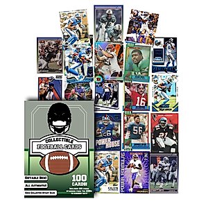 Assorted Set of 100 Football Trading Cards - All New Condition Cards - Perfect Starter Set For Kids, Adults, & Collectors - Potential Superstar and Hall of Fame Cards Available - Retail Packaging