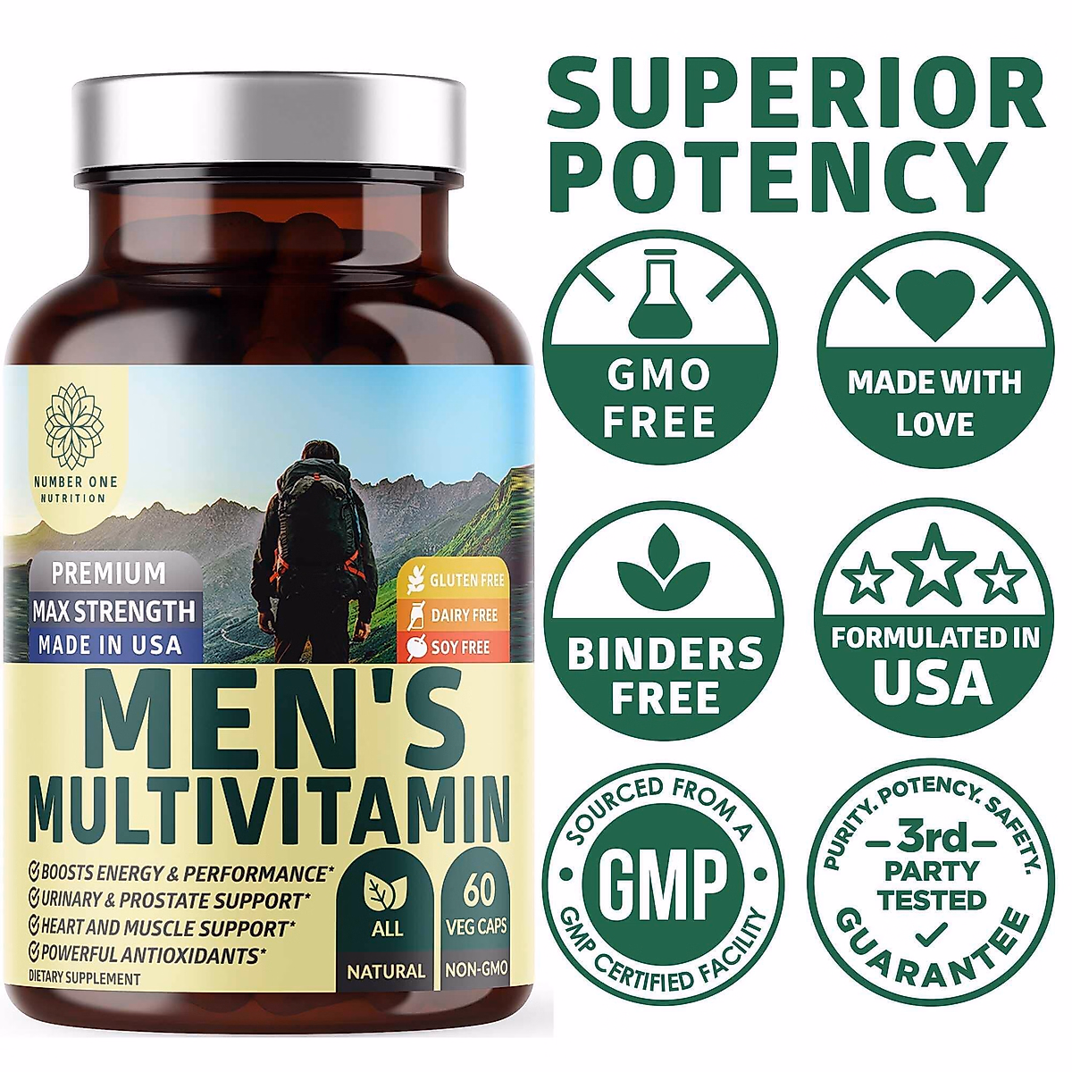 N1N Premium Magnesium Complex and Men's Multivitamins, All Natural Supplements to Improve Energy, Immunity and Support Bone, Muscle and Nerve Function, 2 Pack Bundle