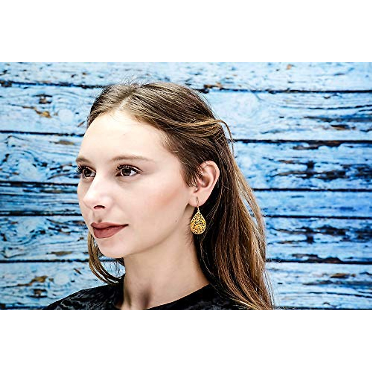 Aloha Earrings - Victorian Filigree Clip On Earrings for Women - Non Pierced Dangle Fashion Jewelry (Small Filigree- Gold Tone)