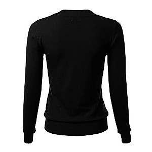 FLORIA Women's Soft Basic Thick V-Neck Pullover Long Sleeve Knit Sweater Black L