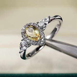 SCHZBSP S925 sterling silver exquisite pear-shaped cut yellow 5A zircon engagement ring inlaid with shiny diamond ring fashion women's water drop ring party prom accessories (8)