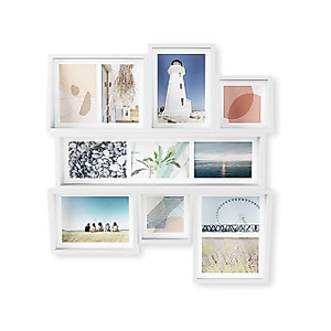 Umbra Edge Multi Wall Display – Collage Frame for Family Photos, Holiday Pictures and Prints, White