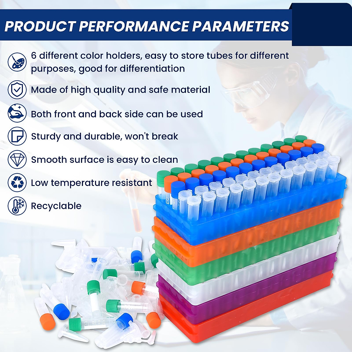 6pcs microcentrifuge Tube Rack lab centrifuge Tube Holder Stand lab Test Tube Pipe Holder with Double Panel 60 Wells for 0.5ml-2ml Centrifugal Tube