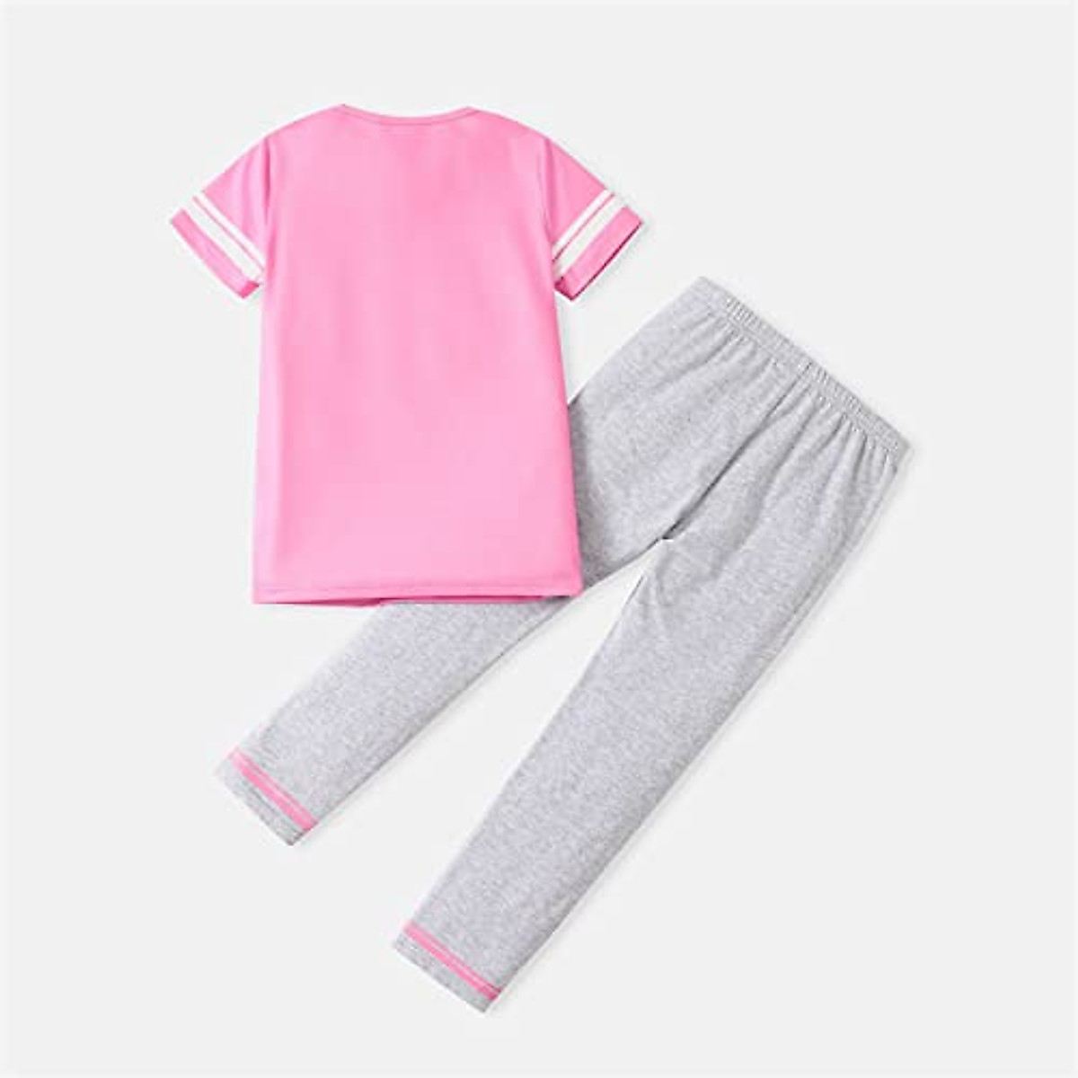 L.O.L. Surprise! 2pcs Kid Girl Clothes Letter Print Striped Short Sleeve Pink Tee Top and Pants Set Dark Pink 5-6 Years