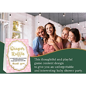 Diaper Raffle Baby Shower Game Set(1 Standing Sign + 50 Guessing Cards), A Little Princess Diaper Raffle Tickets for Baby Shower, Pink and Gold Baby Shower Party Favor Decor - B12