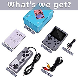 Xunsan Retro Handheld Game Console, 3 inch LCD Screen Portable Video Game Console with 500 Classic FC Games, Support TV Connection & 2 Players Battle, Gift for Kids Adults (Grey)
