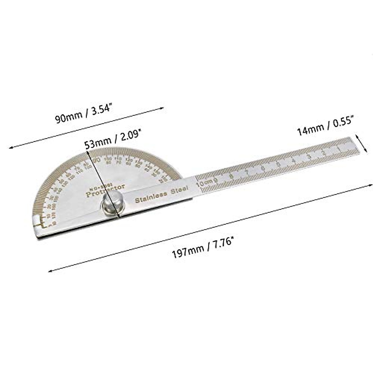 Autoly 0-180 Degrees Round Angle Protractor Stainless Steel Angle Finder Ruler Two Arm Woodworking Ruler Angle Measure Tool,1-Pack