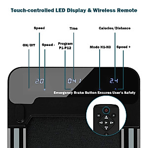 GYMAX Under Desk Walk Treadmill, Easy Assembly Flat Treadmill with LED Display, Touch Control, Independent Remote Controller, Electric Walking & Jogging Machine with 3 Preset Models & 12 Built-in Prog